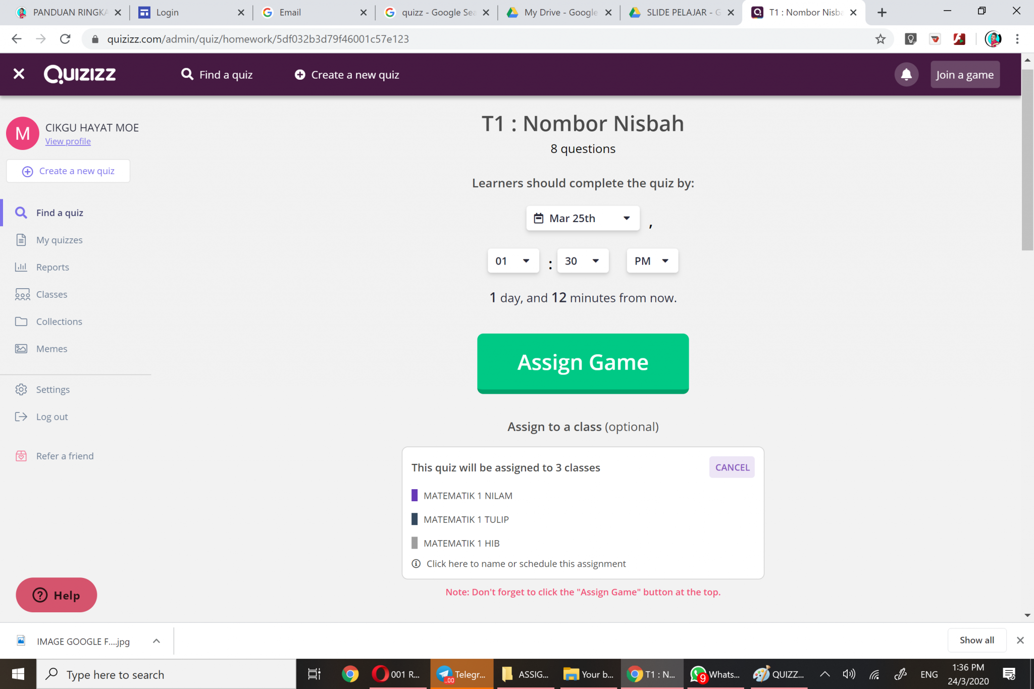 PANDUAN RINGKAS MEMBERIKAN QUIZIZZ DALAM GOOGLE CLASSROOM - Cikgu Hayat